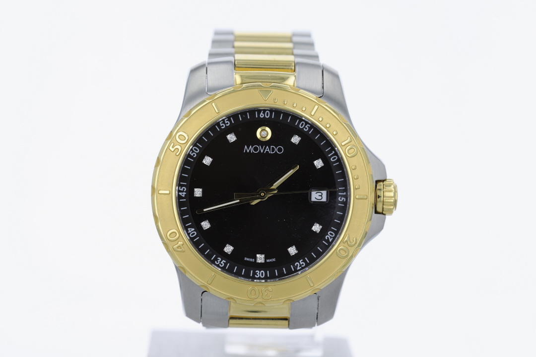 Movado Active Sport Diamond Accent Black Dial Stainless Steel Men's ...