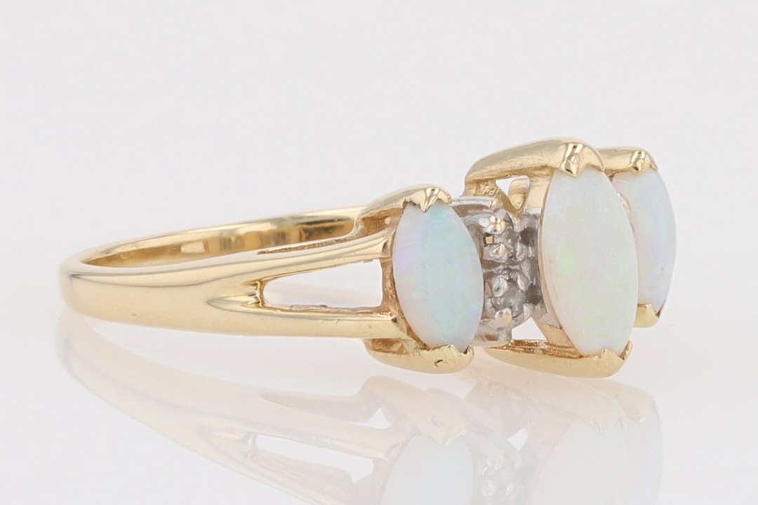 .70ctw Opal and Diamond Three-Stone Statement Ring 14k Yellow Gold Size ...