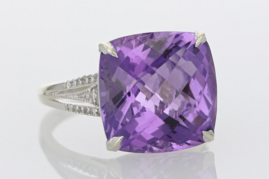 Fancy Cut Amethyst with Diamond Accents Statement Ring 14k White Gold ...