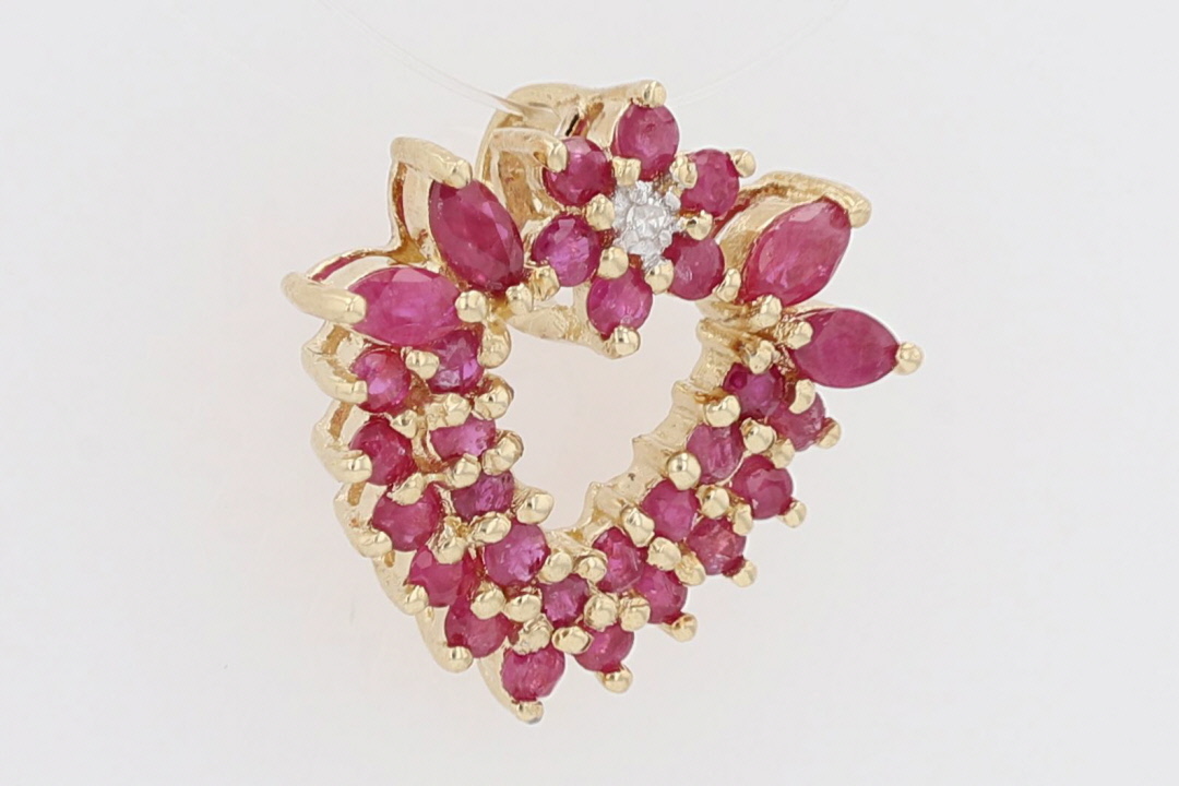 .77ctw Round Cut Ruby and Diamond Heart Pendant without Chain 10k ...