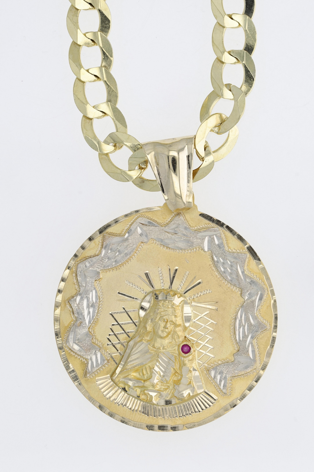 .03ct Lab-Created Ruby St. Barbara Pendant on 24" Necklace 14k Multi ...