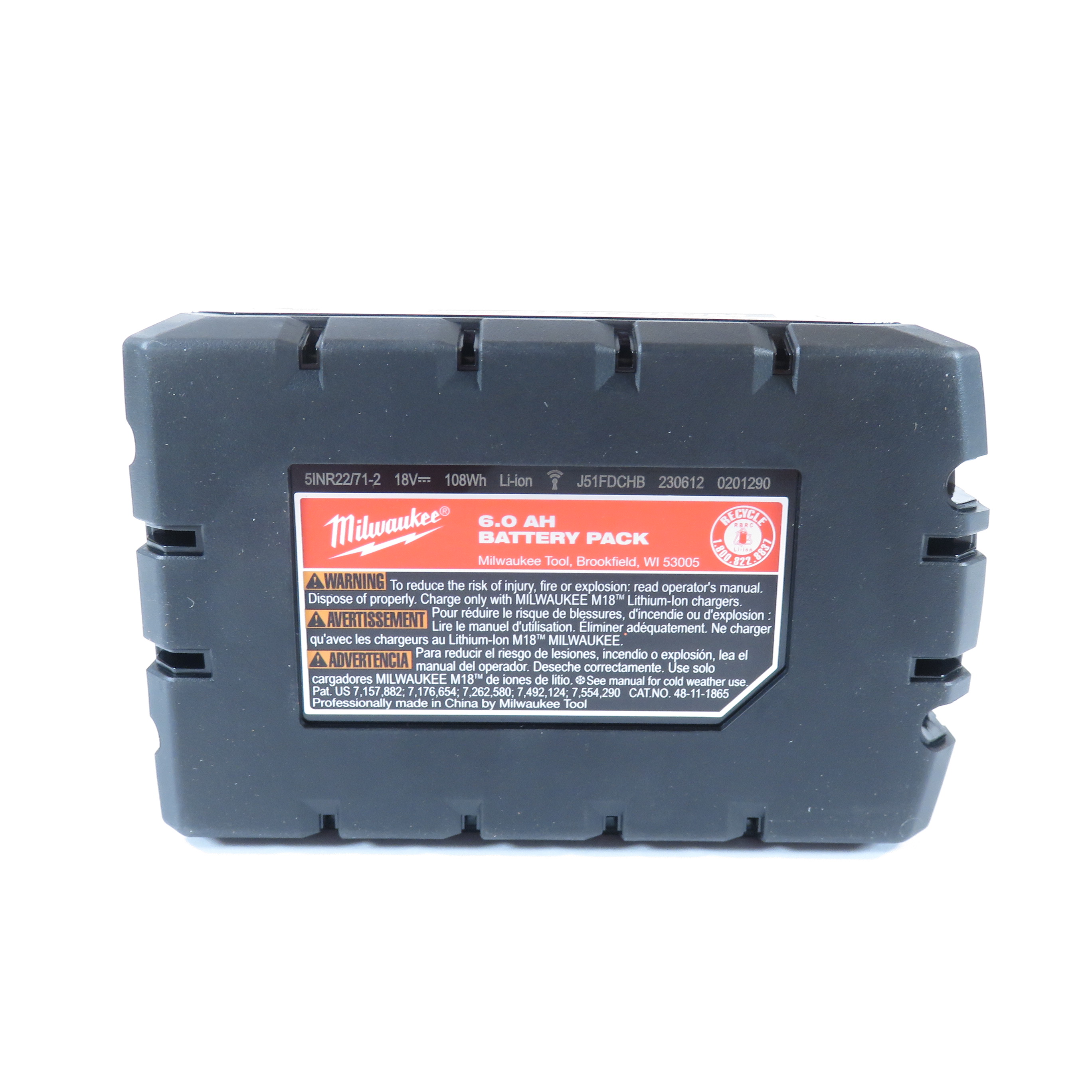Milwaukee 48-11-1865 M18 18-Volt Lithium-Ion High Output 6.0Ah Battery Pack