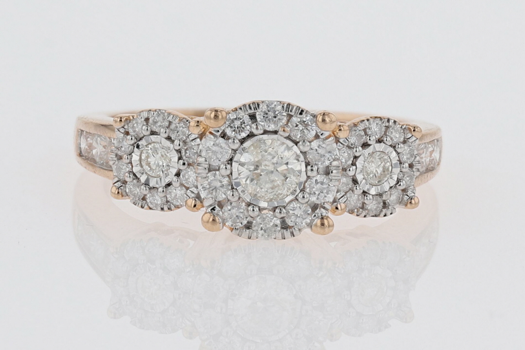 .80ctw Round Cut Diamond Three-Stone Engagement Ring 14k Multi-Tone ...