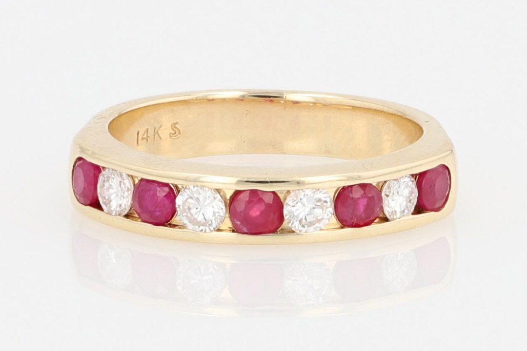 .78ctw Ruby and Diamond Channel-Set Wedding Band Ring 14k Yellow Gold ...