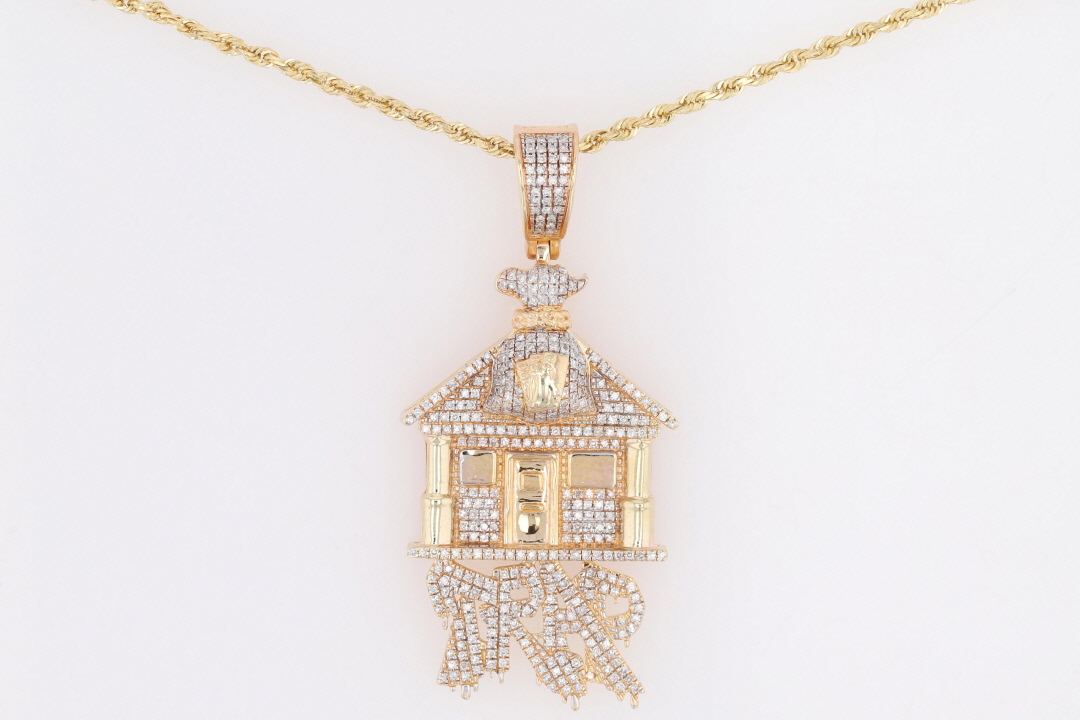 1.00ctw Diamond Trap House Statement Pendant on 16.25" Necklace 10k ...