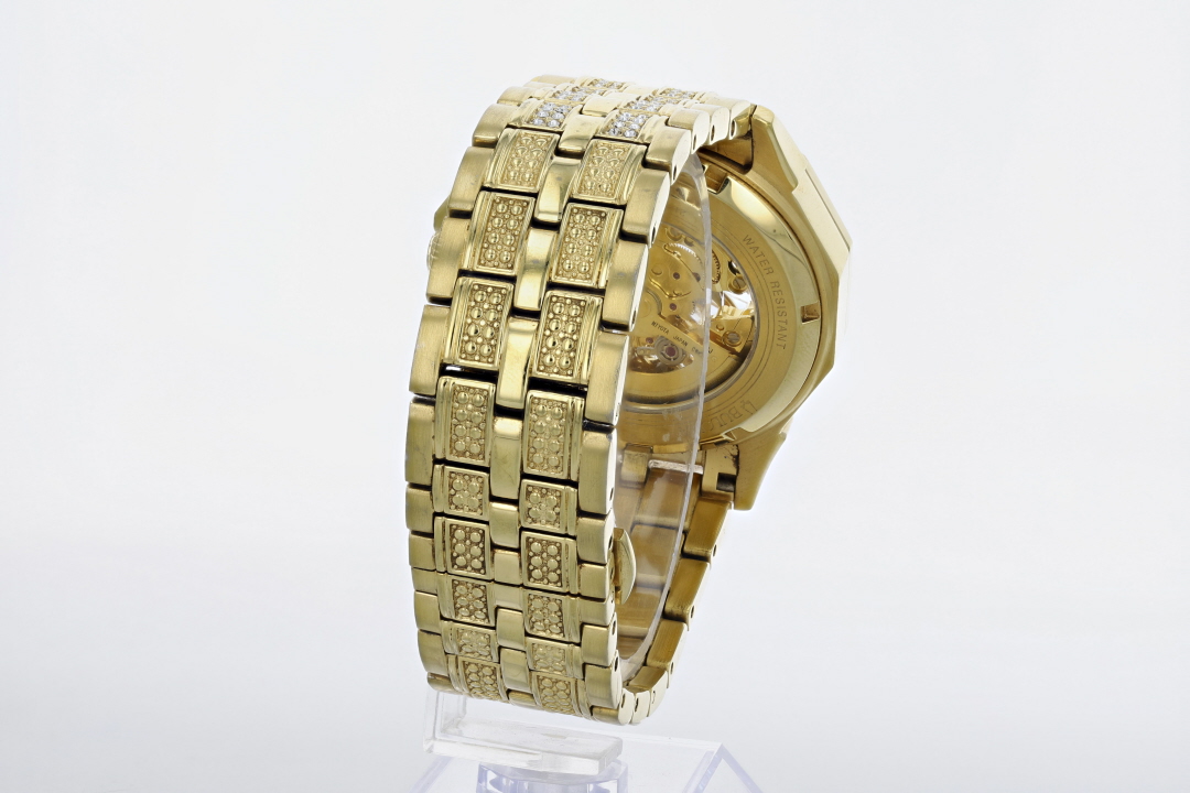 Bulova Octava Crystal Accent Gold Dial Automatic Stainless Steel Men's ...