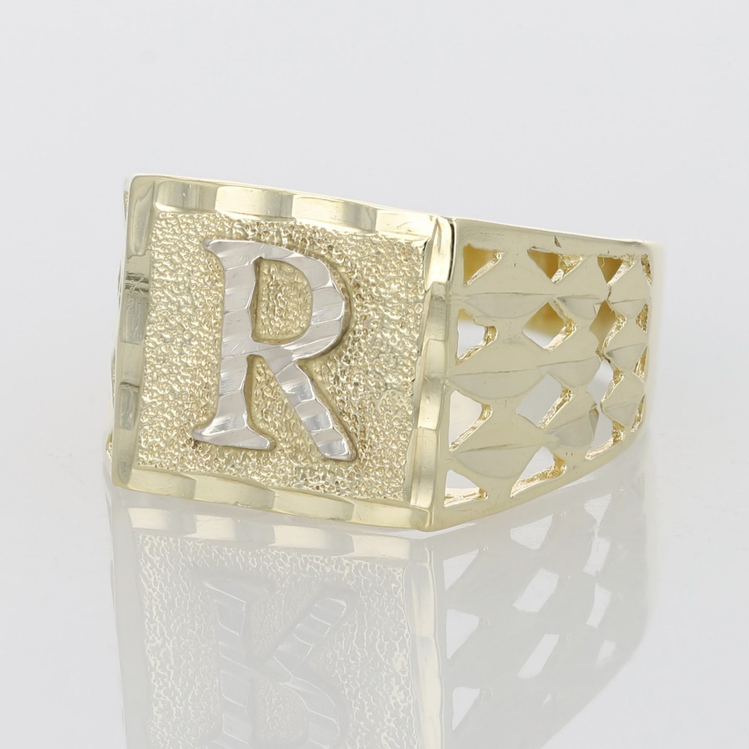 12mm Diamond-Cut Initial "R" Signet Ring 10k Yellow Gold 2.79 Grams ...