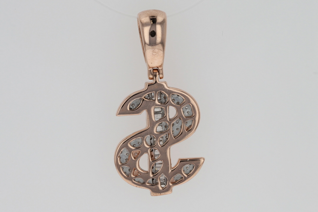.75ctw Baguette and Round Diamond Money Symbol Pendant w/o Chain 10k ...