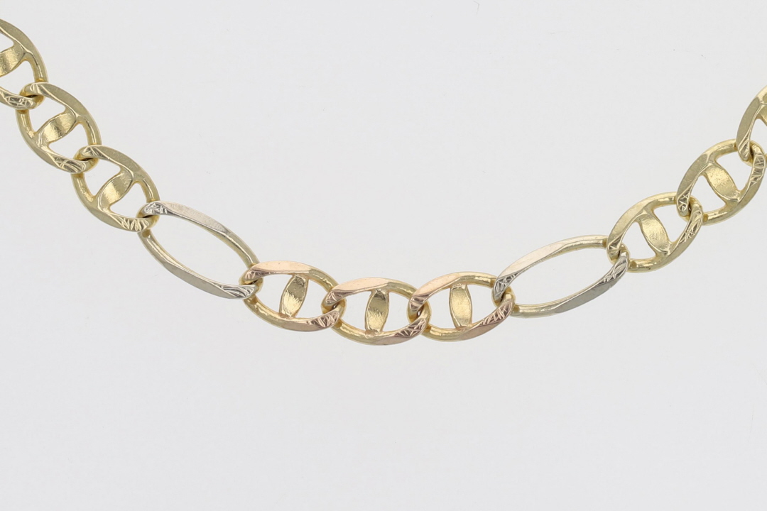 2.9mm Figarucci Link Chain 23" Necklace 14k Multi-Tone Gold 5.44 Grams