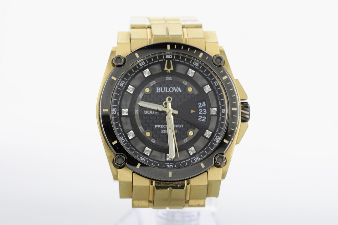 Bulova Precisionist Diamond Accent Black Dial Stainless Steel Men's ...