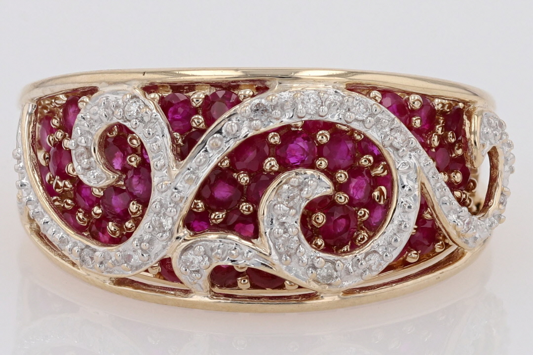 1.18ctw Round Cut Diamond and Ruby Statement Ring 14k Multi-Tone Gold Size 7.75