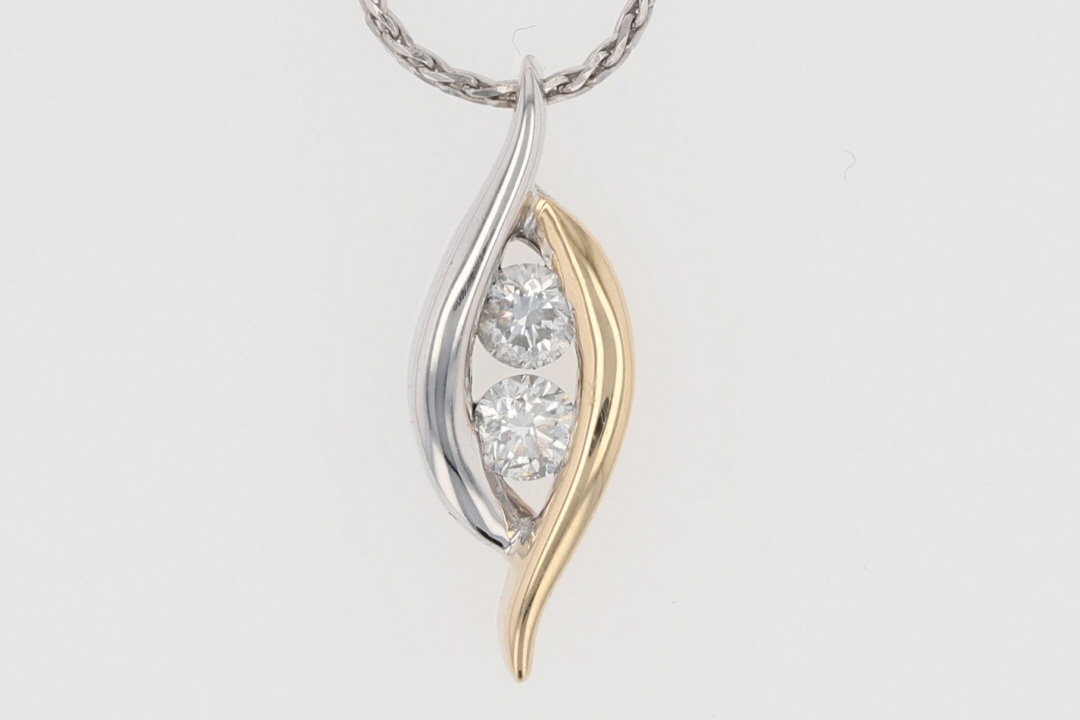 .20ctw Round Cut Diamond Two-Stone Pendant on 20" Necklace 14K Multi ...