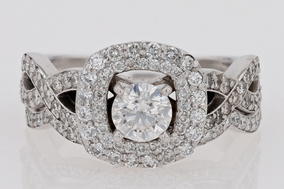 GIA® 1.78ctw Round Cut Diamond Halo Wedding Set Rings 14k White Gold ...