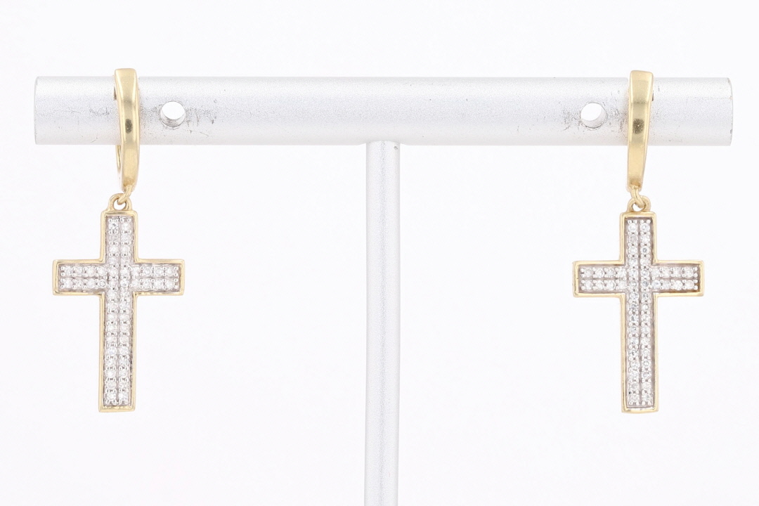 .18ctw Diamond Religious Cross Dangle/Drop Pair Earrings 10k Multi-Tone ...