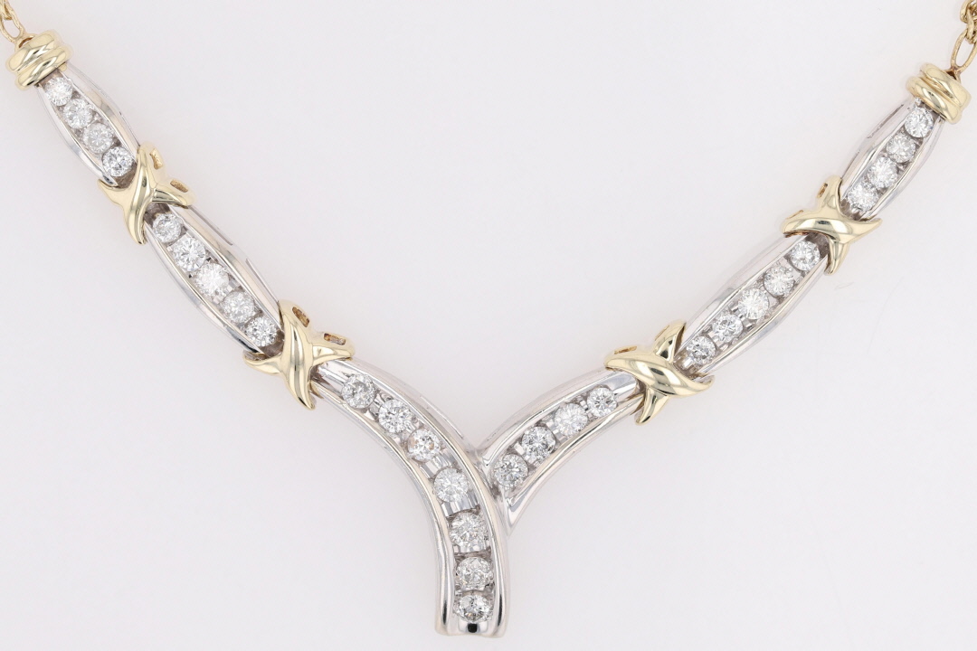 1.00ctw Round Diamond Channel-Set 17" Necklace 10k Multi-Tone Gold 10. ...