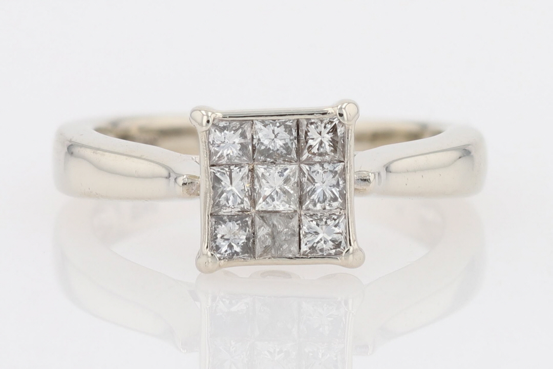 .61ctw Princess Cut Diamond Cluster Engagement Ring 10k White Gold Size 5