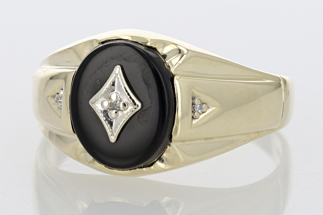 Dyed Onyx with Diamond Accent Signet Statement Ring 10k Multi-Tone Gold ...