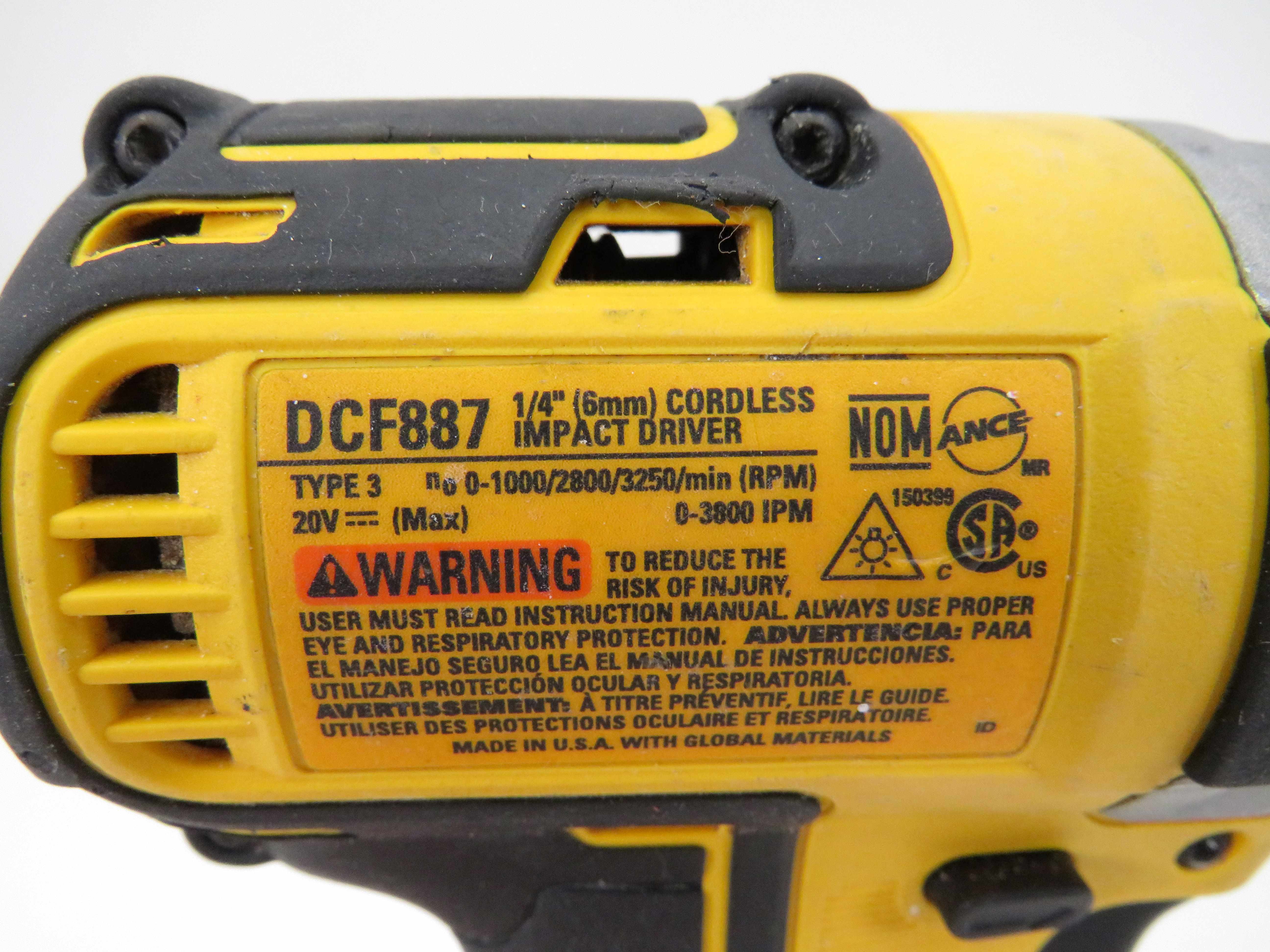 DEWALT DCF887 20-Volt MAX XR Cordless Brushless 1/4 in. Impact Driver