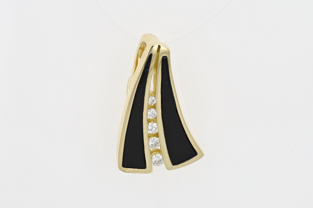 Round Diamond & Onyx Channel-Set Pendant w/o Chain 18k Yellow Gold 4.81 ...