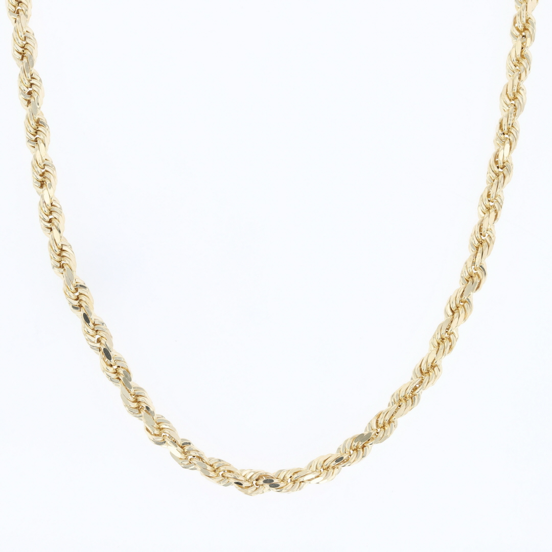 3.3mm Hollow Rope Link Chain 20 Necklace 10k Yellow Gold Turkiye 9.79 Grams