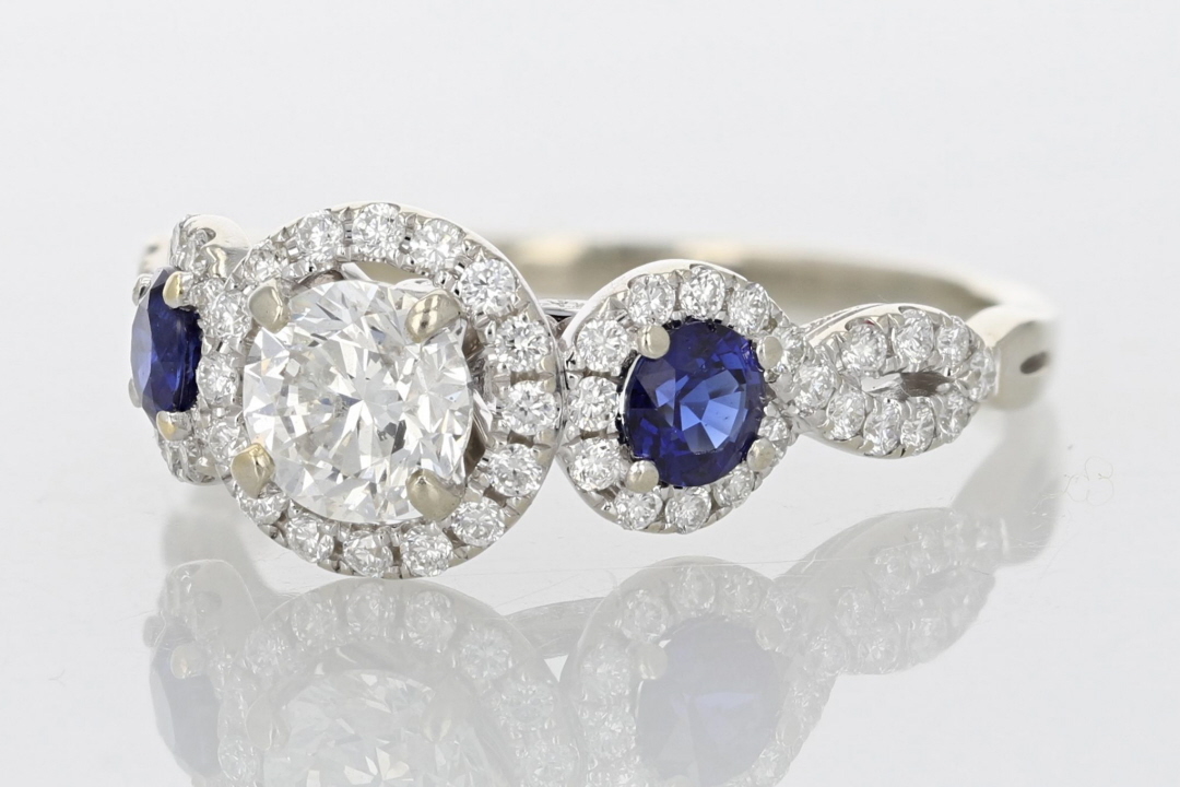 2.09ctw Diamond with Sapphire Accents Engagement Ring 14k White Gold ...