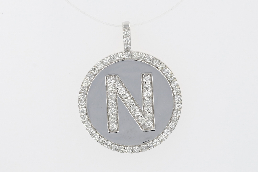 .61ctw Round Diamond Initial "N" Pendant without Chain 14k White Gold 3 ...