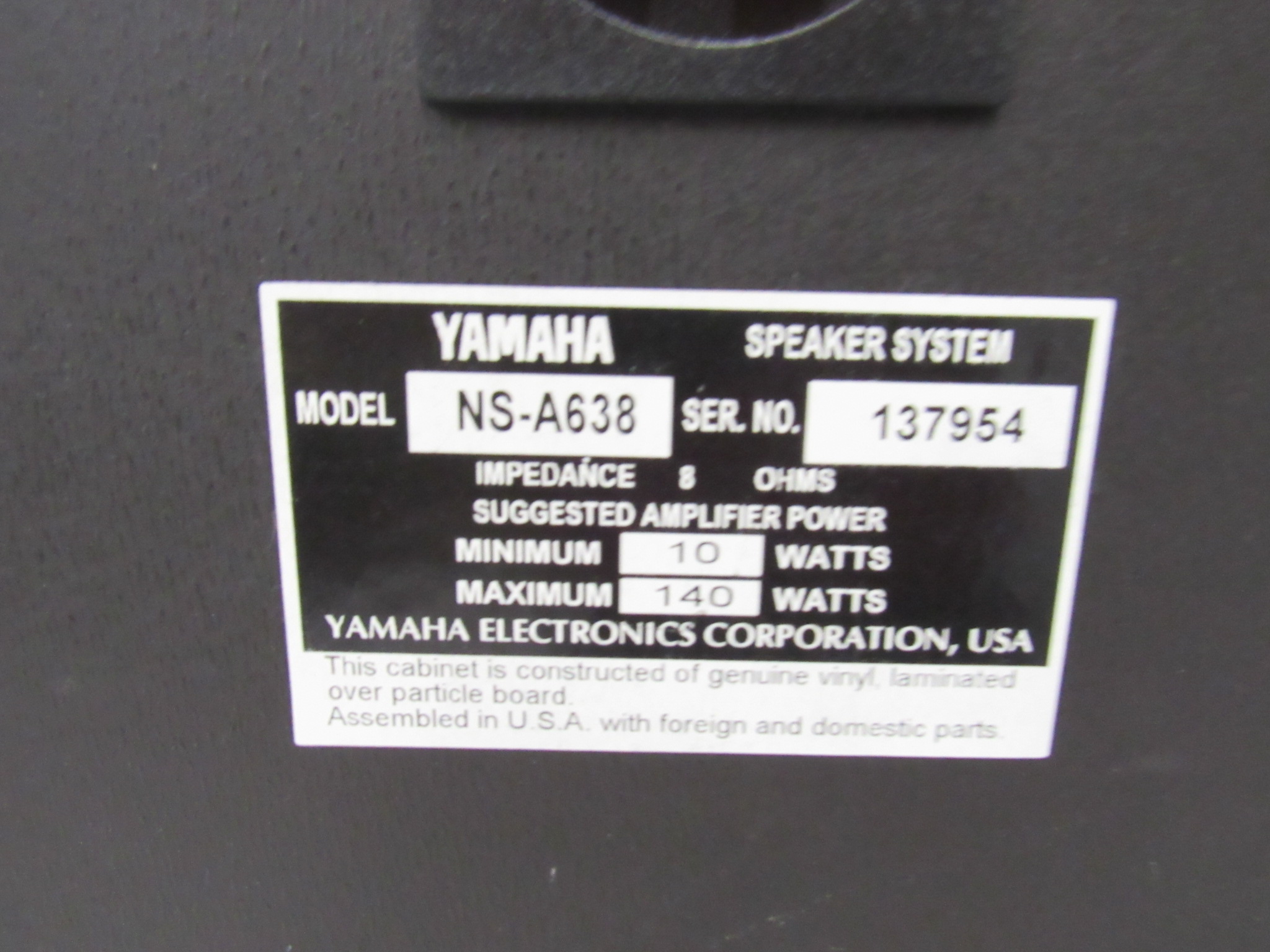 Yamaha NS-A638 Home Speaker Pair Black Local Pickup Only