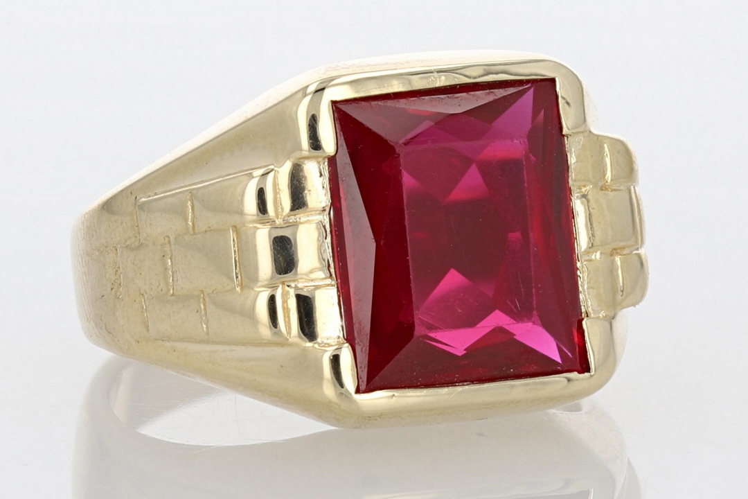 5.63ct Lab-Created Radiant Cut Ruby Solitaire Ring 10K Yellow Gold Size 8.5