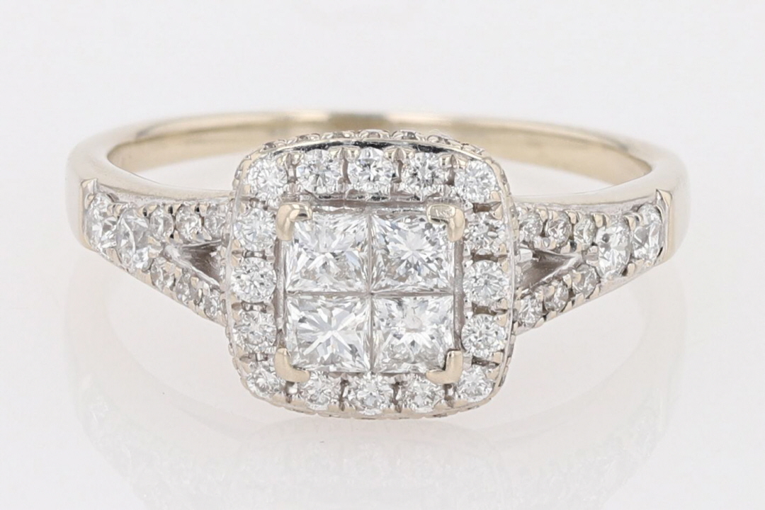 .89ctw Princess Cut Diamond Cluster Engagement Ring 14k White Gold Size ...