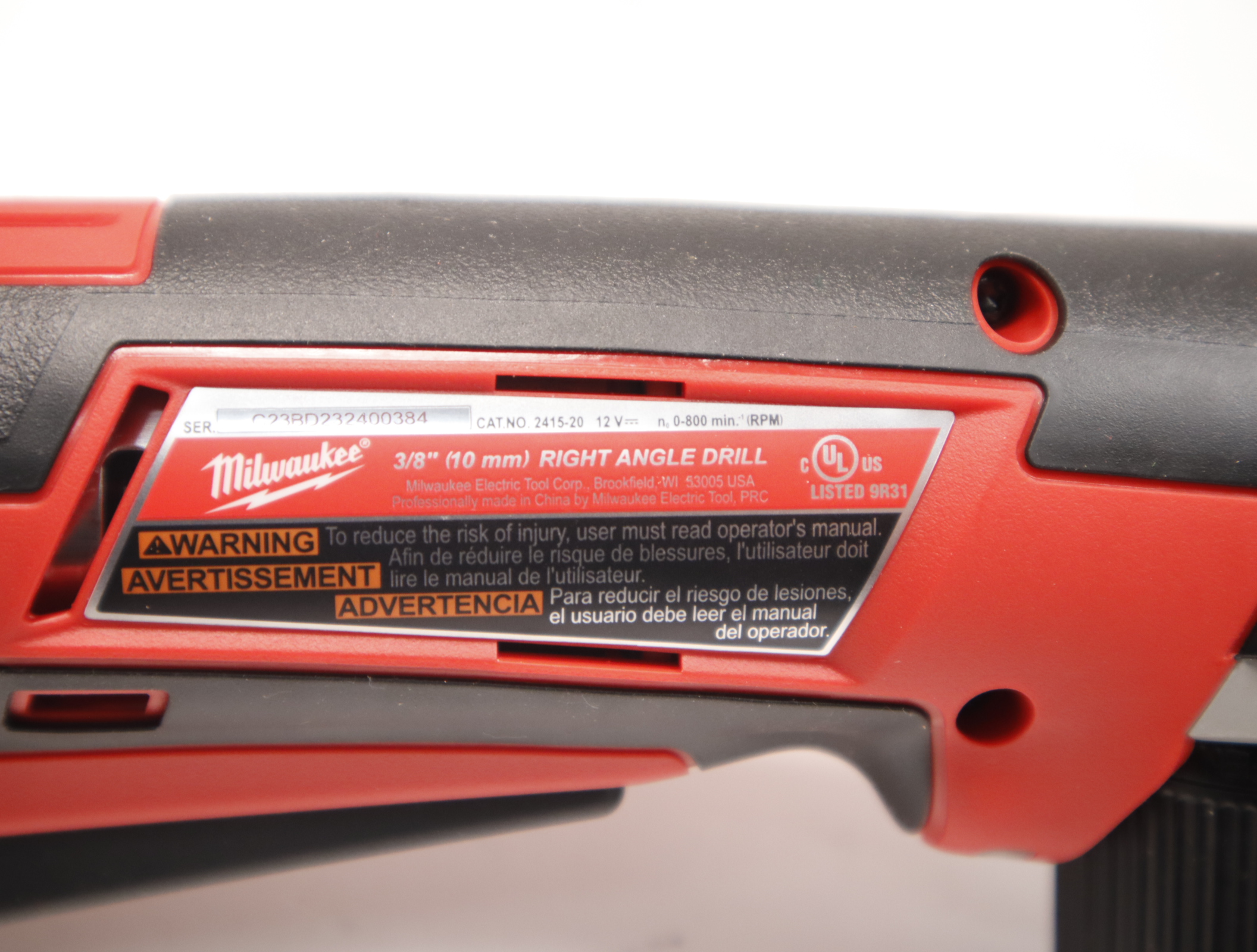 Milwaukee 2415-20 12V 3/8" Right-Angle Drill Bare Tool Only