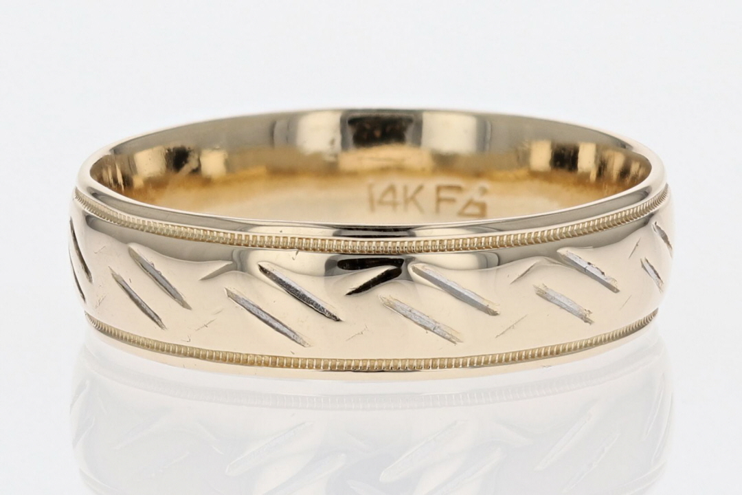 6mm Milgrain Notched Wedding Band Ring 14k Yellow Gold 5.15 Grams Size ...