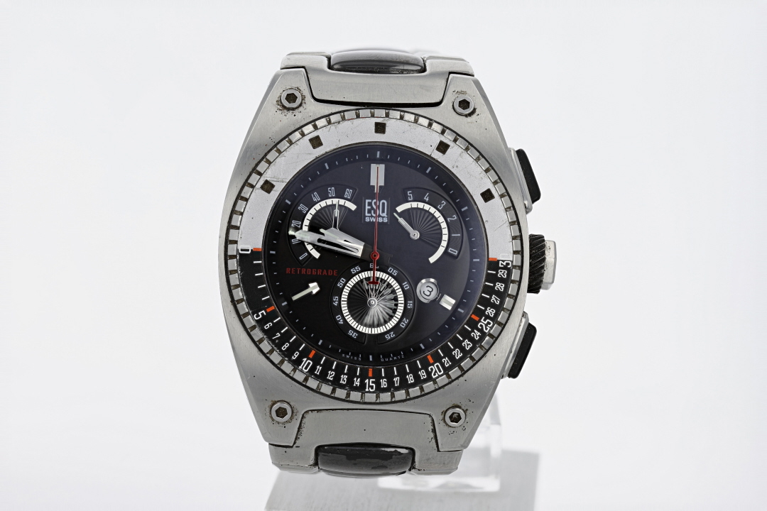 ESQ Fusion Retrograde Black Dial Chronograph Stainless Steel Men's ...