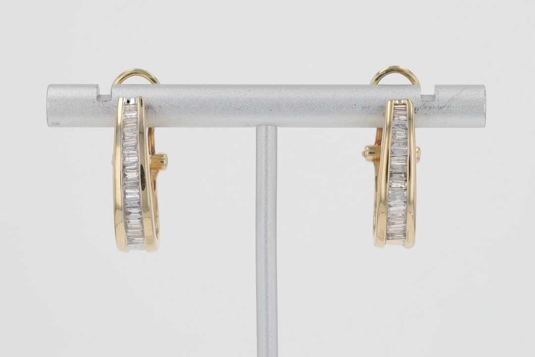 .50ctw Baguette Diamond Channel-Set Hoop Pair Earrings 14K Yellow Gold