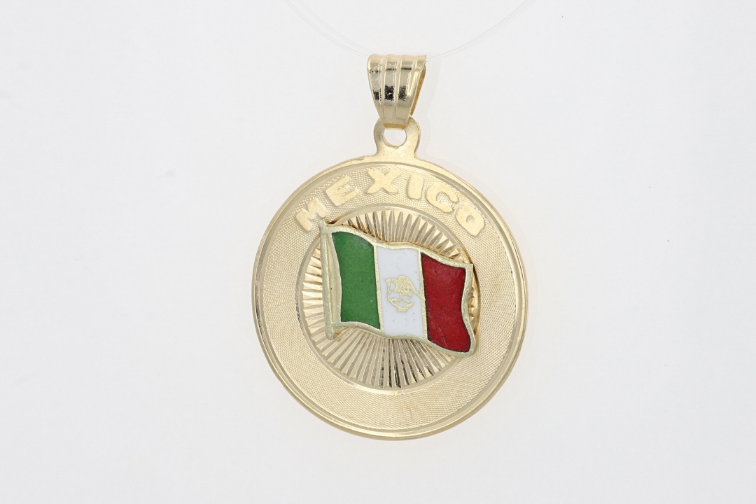 Enameled Mexico Flag Circle Pendant without Chain 14k Yellow Gold 4.45 ...