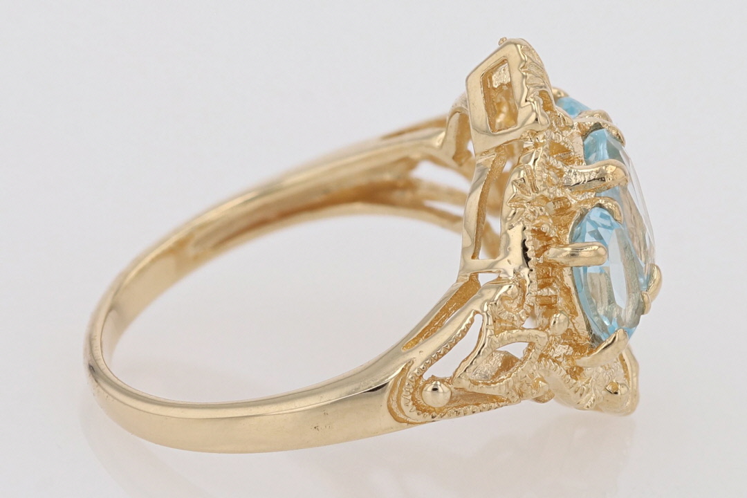 1.86ctw Oval Cut Blue Topaz Three-Stone Statement Ring 10k Yellow Gold ...