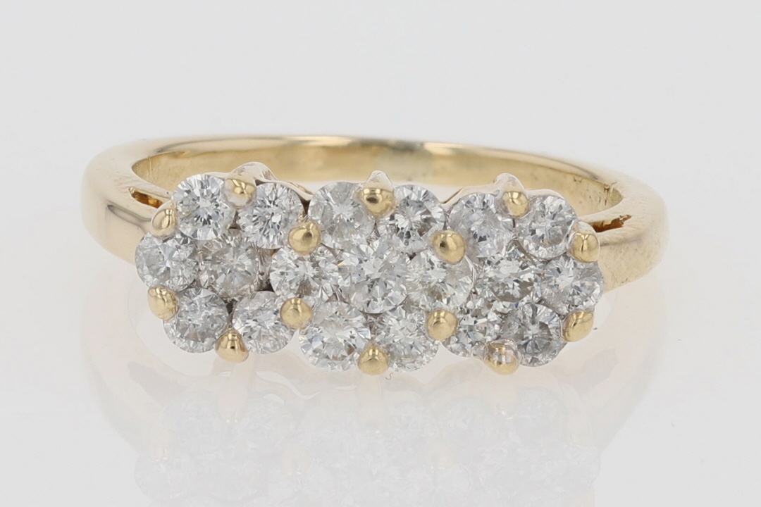 .62ctw Round Diamond Three-Stone Cluster Engagement Ring 14k Yellow ...