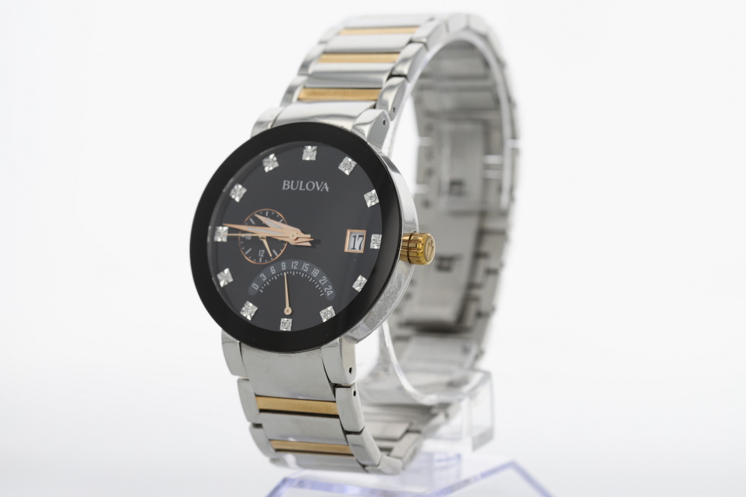 Bulova Diamond Accent 40mm Black Dial Quartz Stainless Steel Men's ...