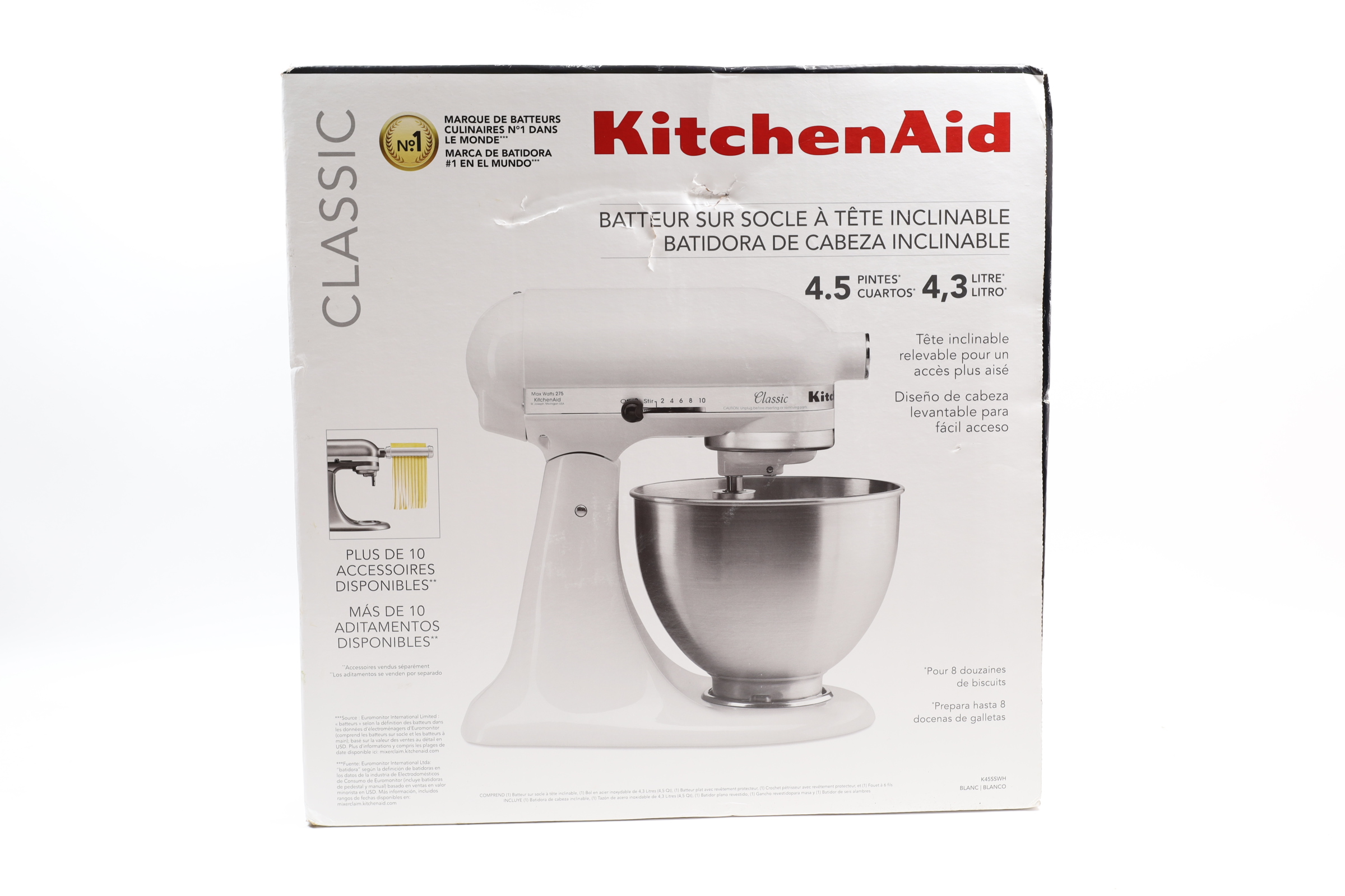 KitchenAid Classic Series K45SSWH 4.5 Quart 10-Speed Tilt-Head Stand Mixer