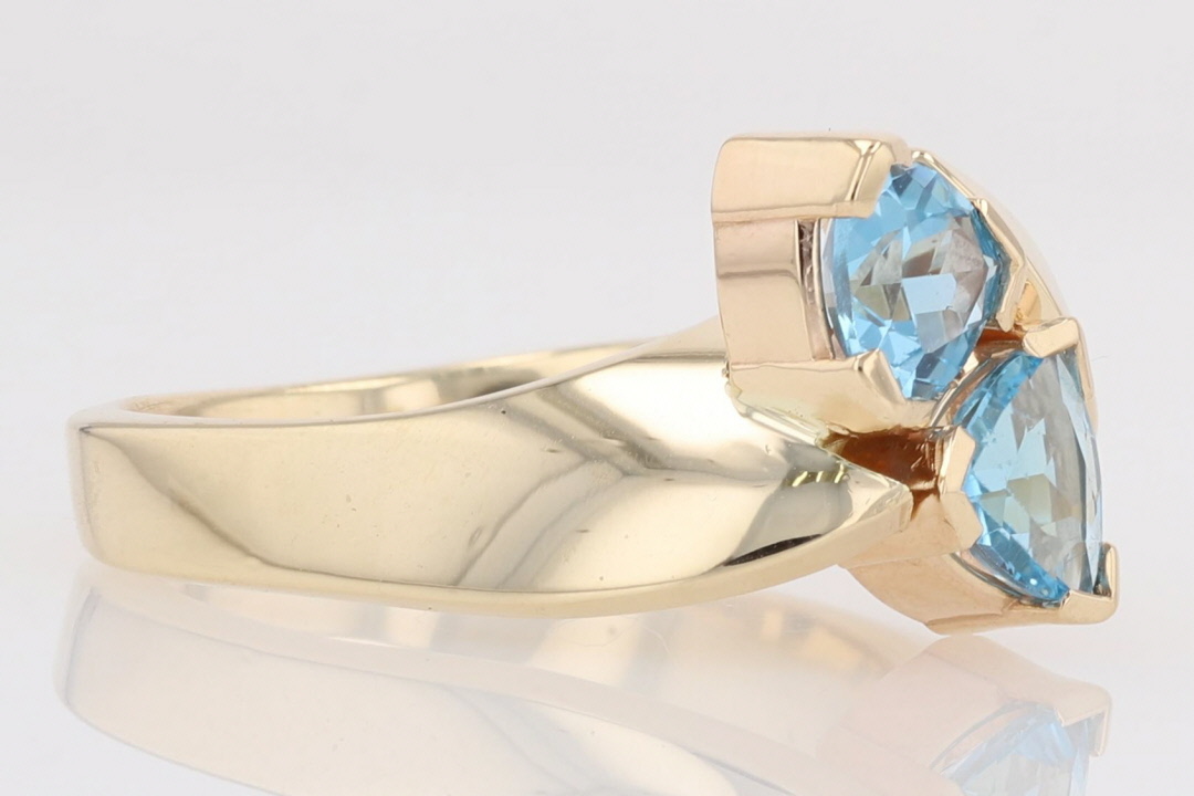 1.94ctw Triangular Blue Topaz Two-Stone Statement Ring 14k Yellow Gold ...