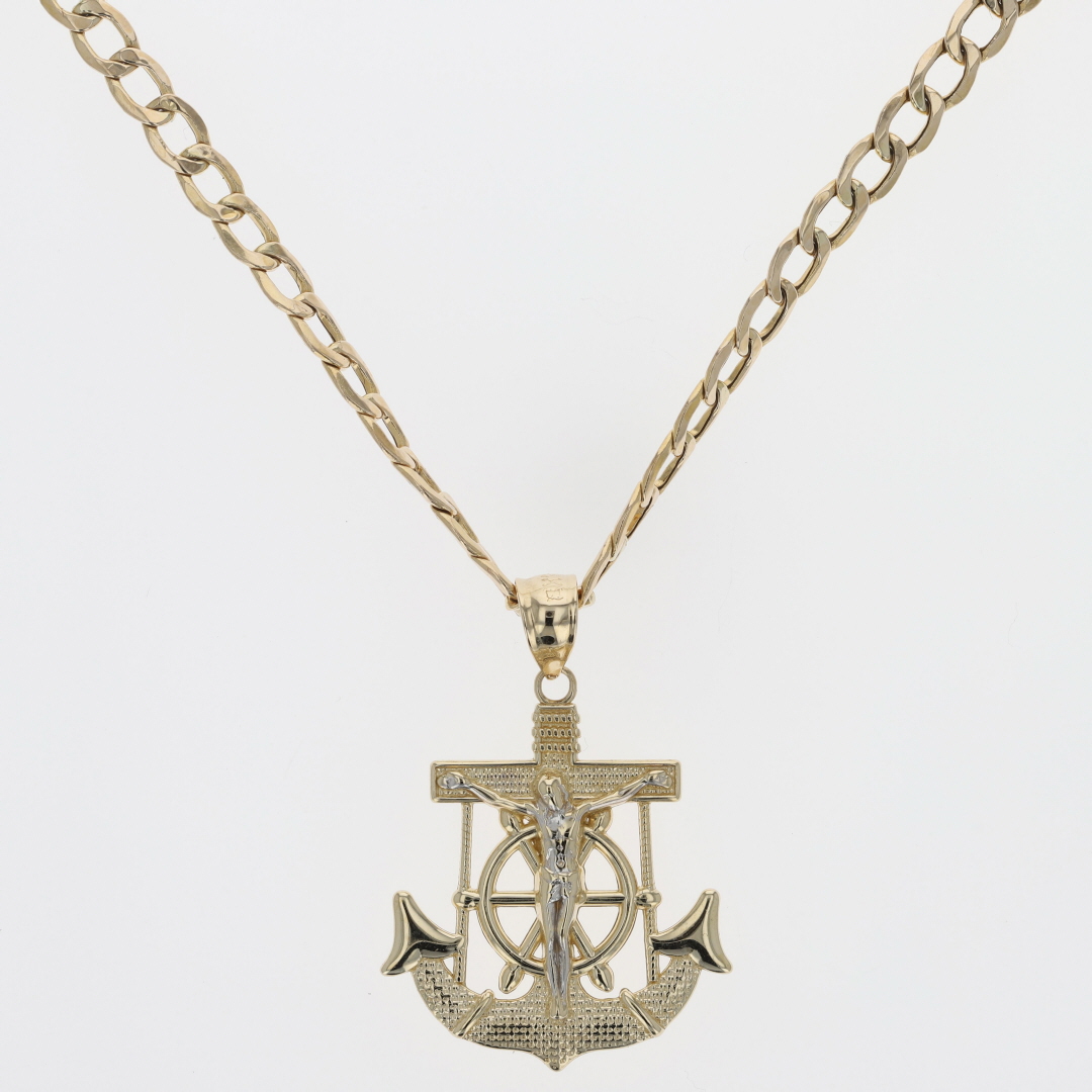 Mariners Cross Pendant on 22.25" Necklace 14k Multi-Tone Gold 9.17 Grams