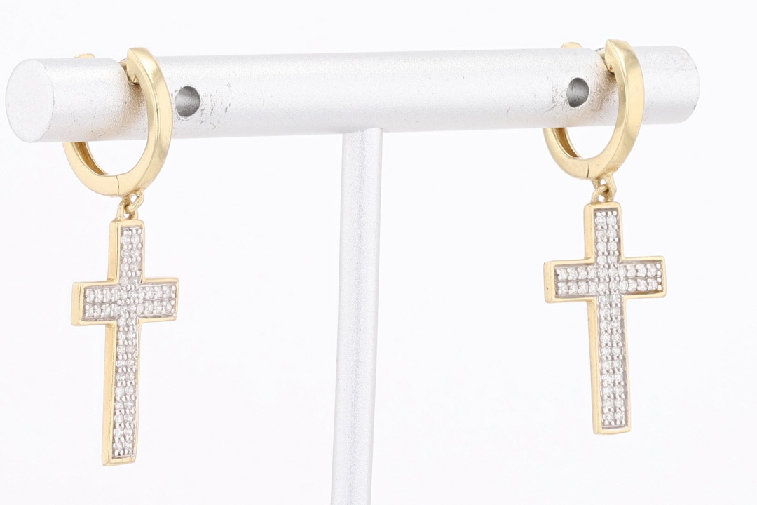 .18ctw Diamond Religious Cross Dangle/Drop Pair Earrings 10k Multi-Tone ...