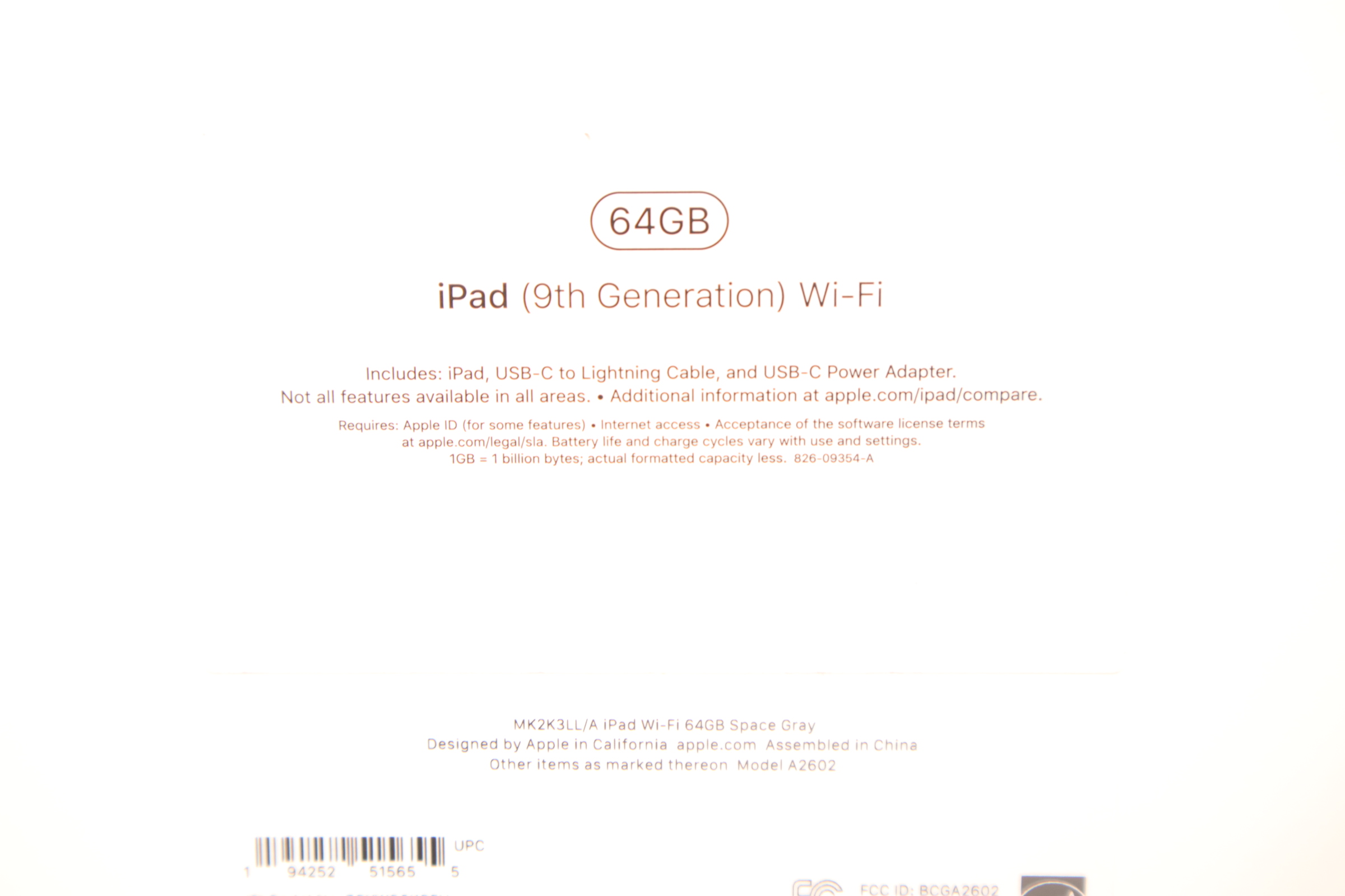 Apple iPad MK2K3LL/A A2602 64GB 9th Gen 10.2" Touch Display Wifi Only