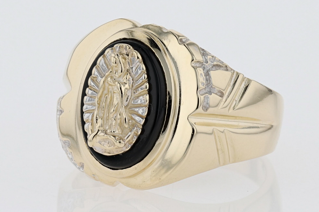 Onyx Religious Virgin Mary Men's Statement Ring 14k Multi-Tone Gold ...