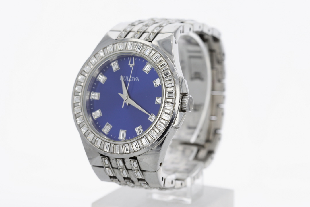 Bulova Crystal Accents Blue Dial 42mm 96A253 Quartz Stainless Steel Men ...