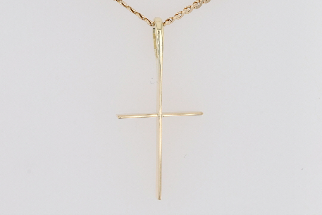 Religious Cross Pendant on Serpentine Chain 19" Necklace 14k Yellow ...