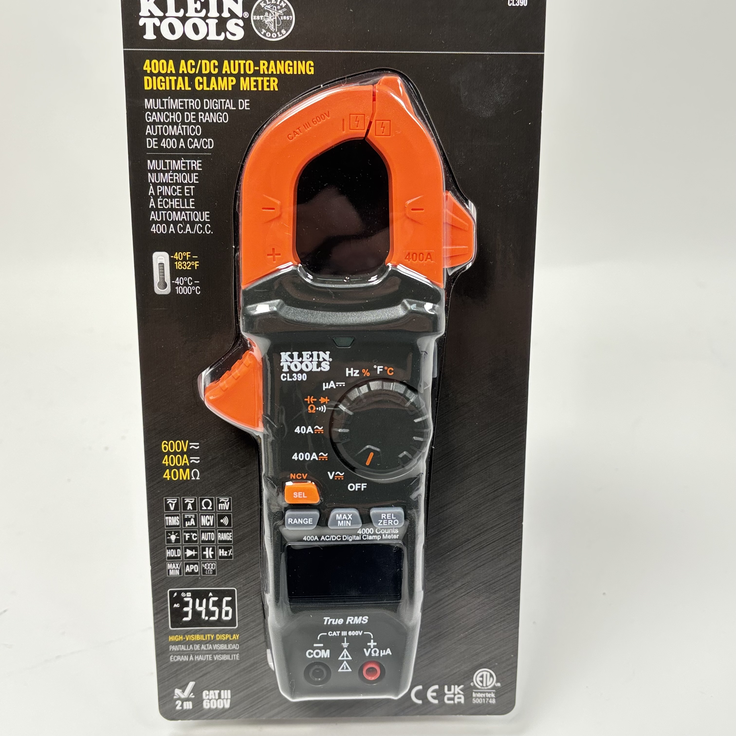 Klein Tools CL390 400A AC/DC Auto-Ranging Digital Clamp Meter True RMS 9089