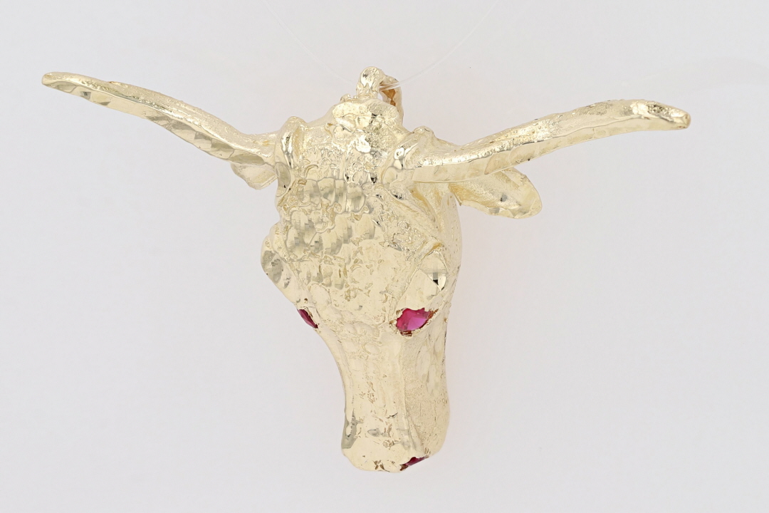 .18ctw Lab-Created Round Ruby Bull Pendant No Chain 10k Yellow Gold 7. ...