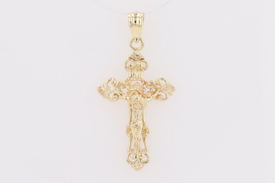 Filigree Religious Crucifix Cross Pendant w/o Chain 14k Yellow Gold 2. ...