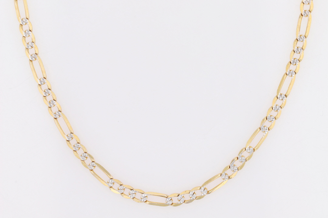 3.5mm Diamond Cut Figaro Chain 24.25" Necklace 14k Multi-Tone Gold 11. ...