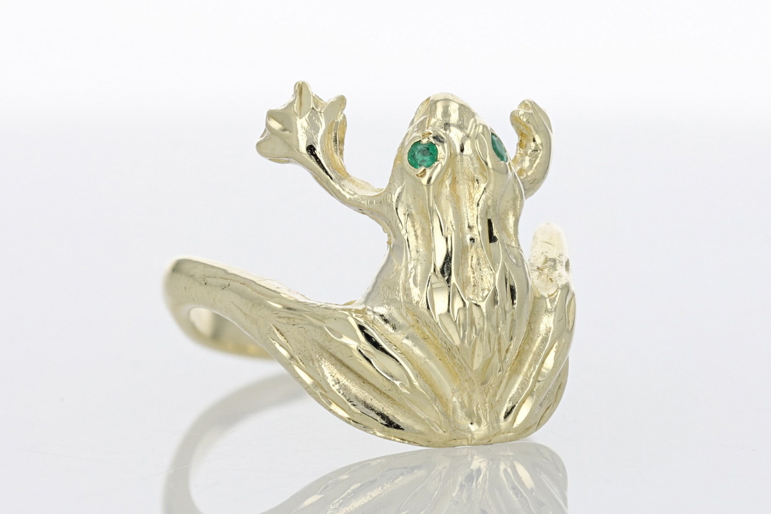 .04ctw Round Emerald Frog Statement Ring 14k Yellow Gold Size 8.5 / 6. ...